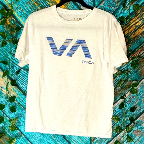 RVCA | Tops | Rvca Blue Logo White Cotton Tee Shirt | Poshmark
